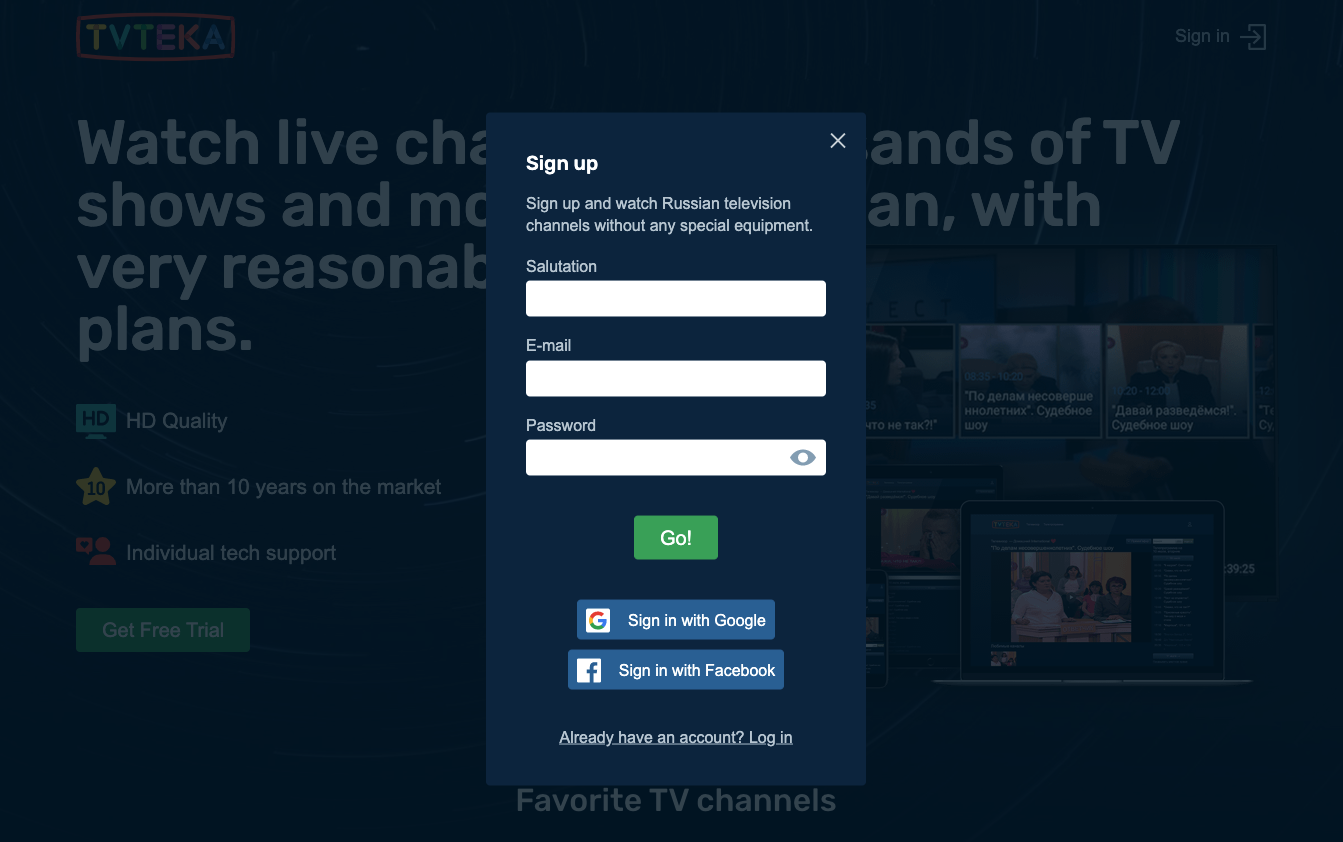 Registration. Password reset. — TVteka